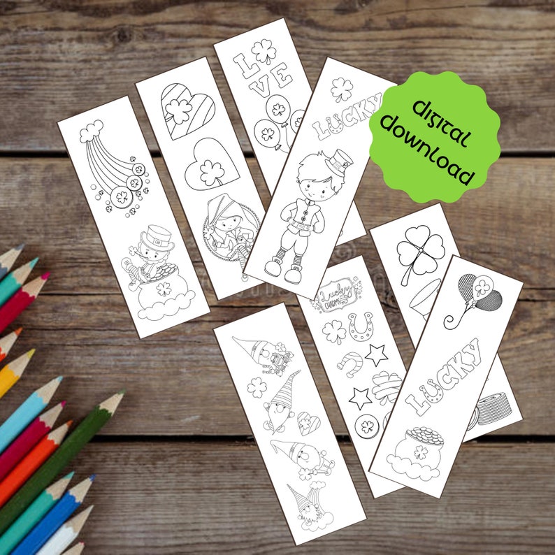St. Patrick's Day Coloring Bookmarks, Digital Download, Coloring Pages ...