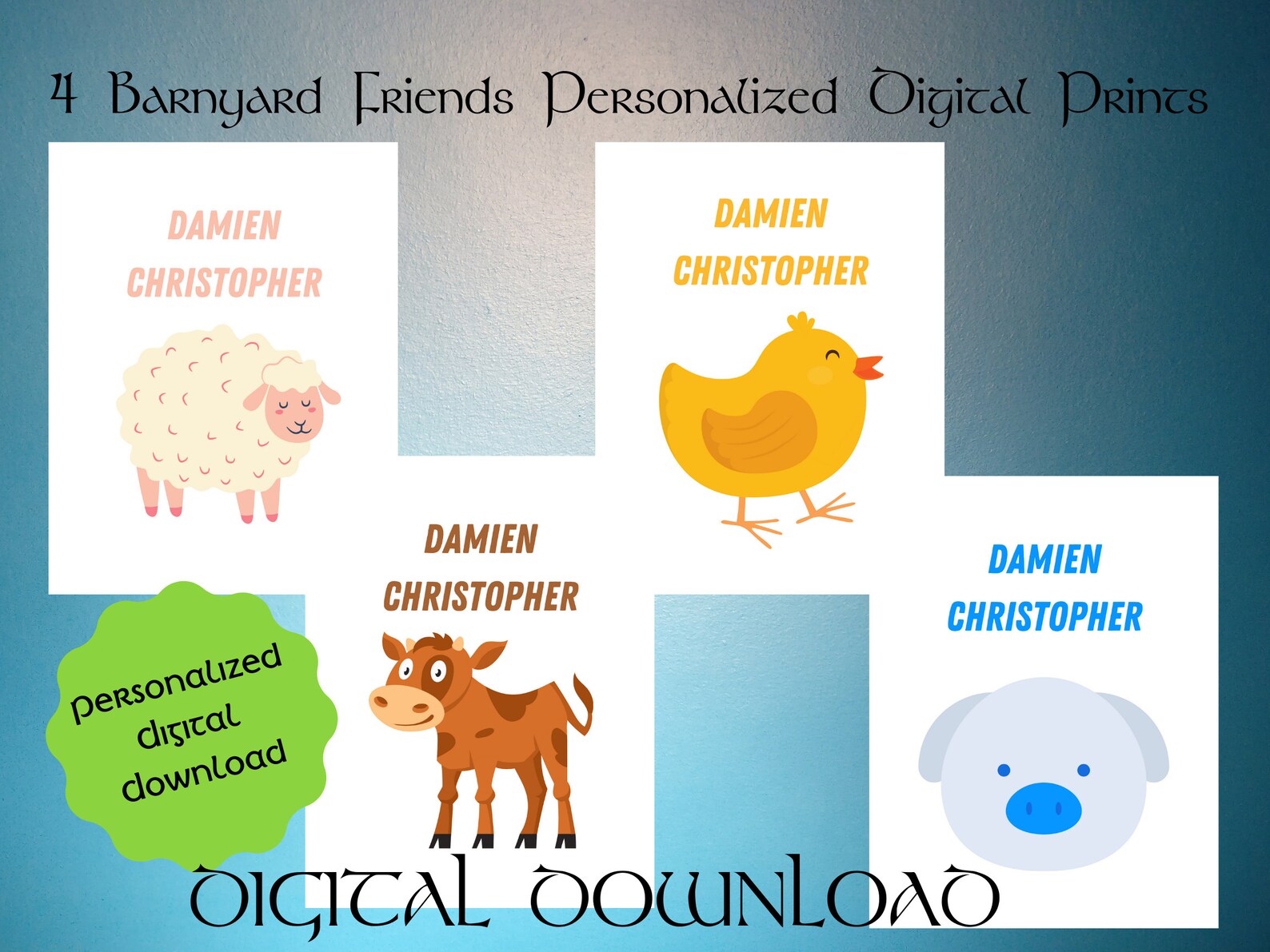 4 Barnyard Friends Personalized Digital Prints - Etsy