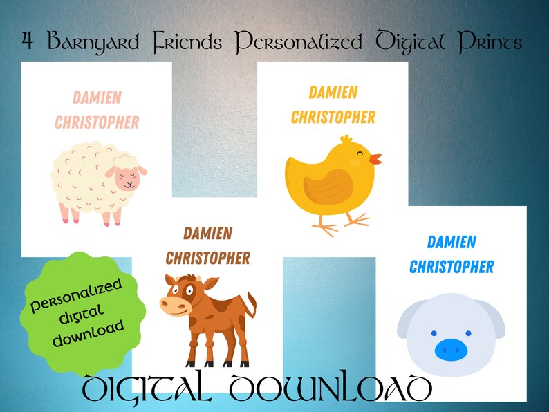 4 Barnyard Friends Personalized Digital Prints - Etsy