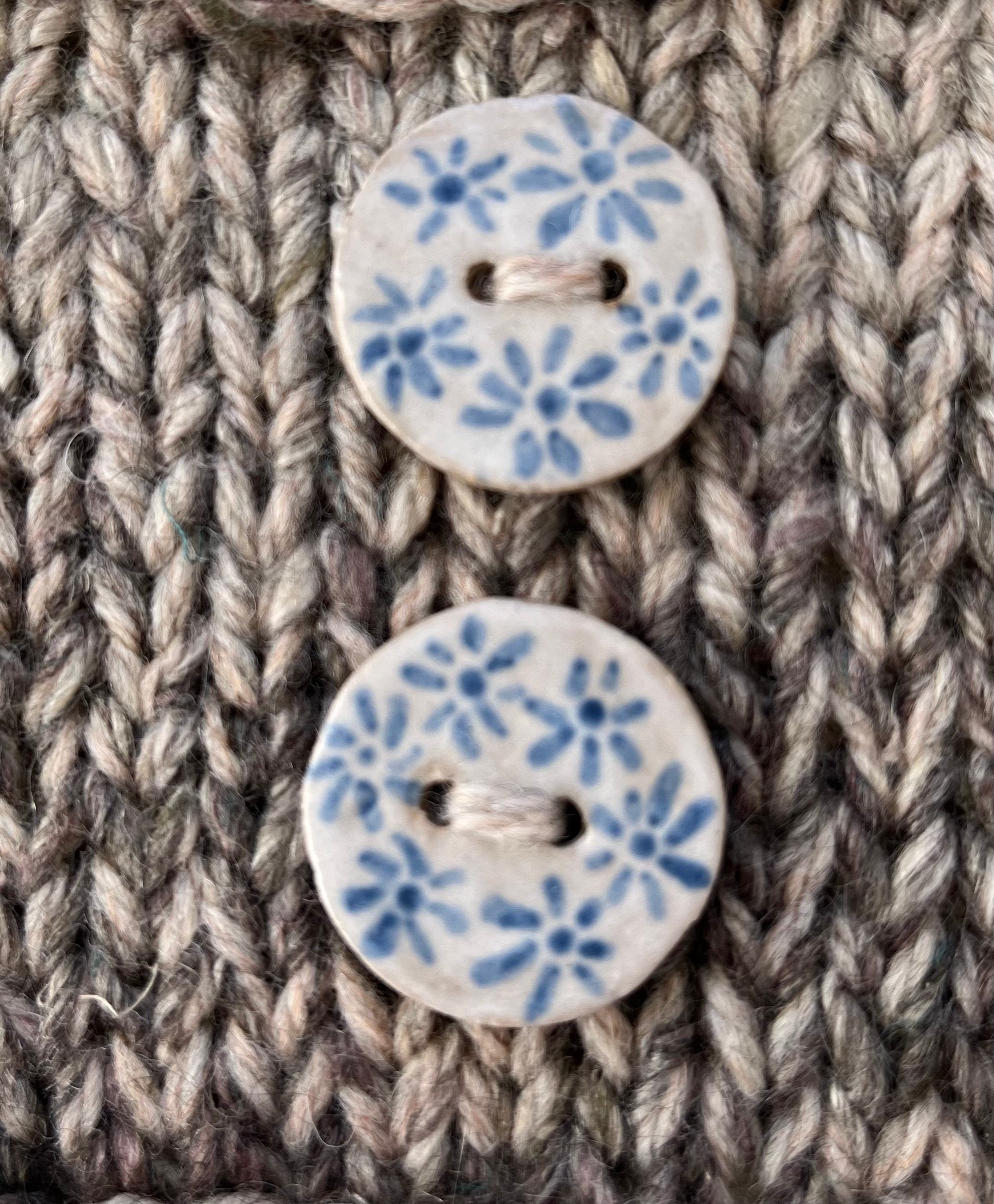 2 Hand Painted Calico Stoneware Buttons - Etsy