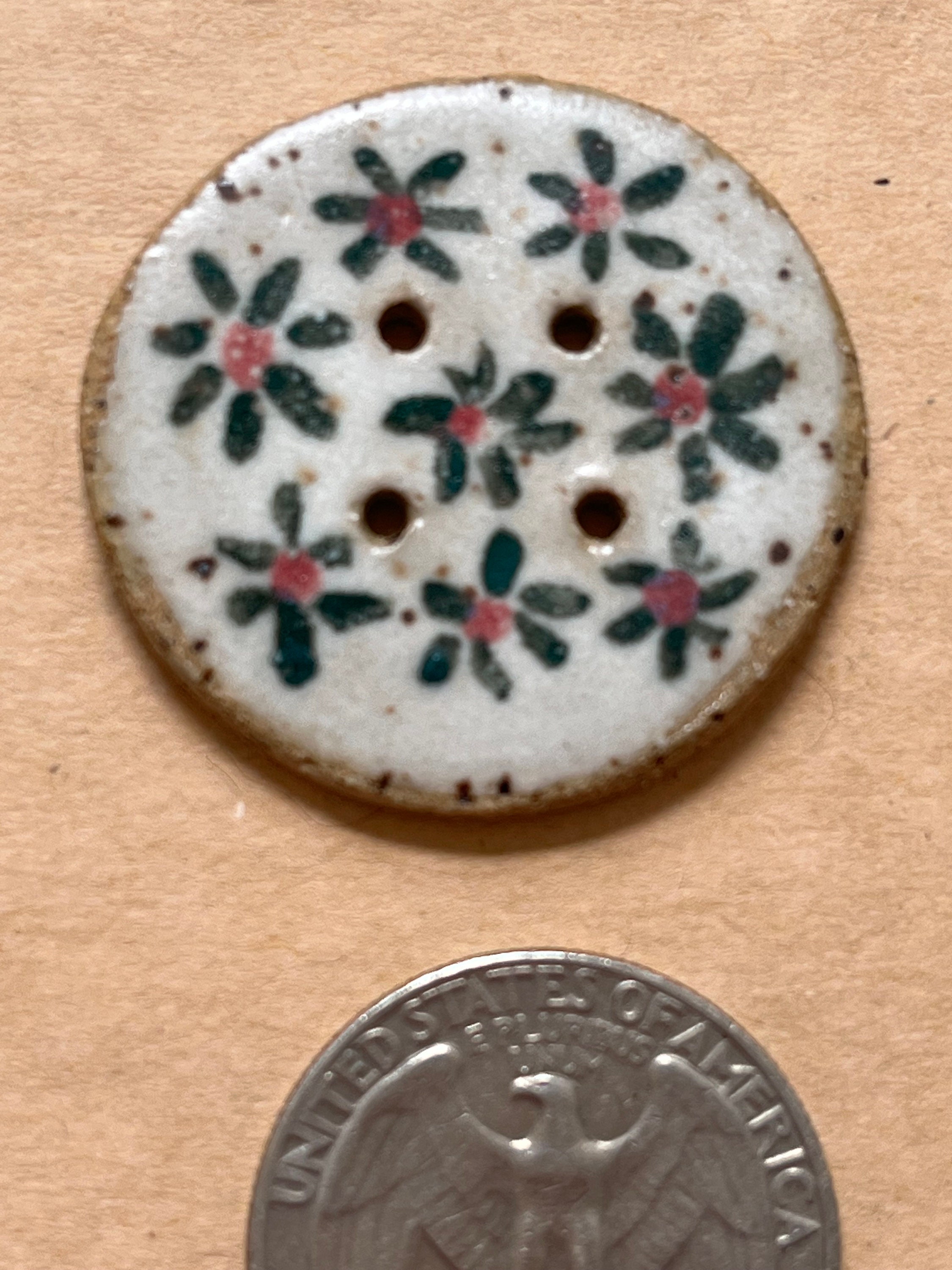 2 Hand Painted Calico Stoneware Buttons - Etsy