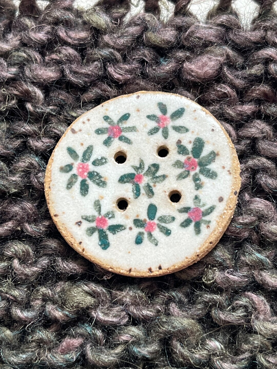 2 Hand Painted Calico Stoneware Buttons - Etsy