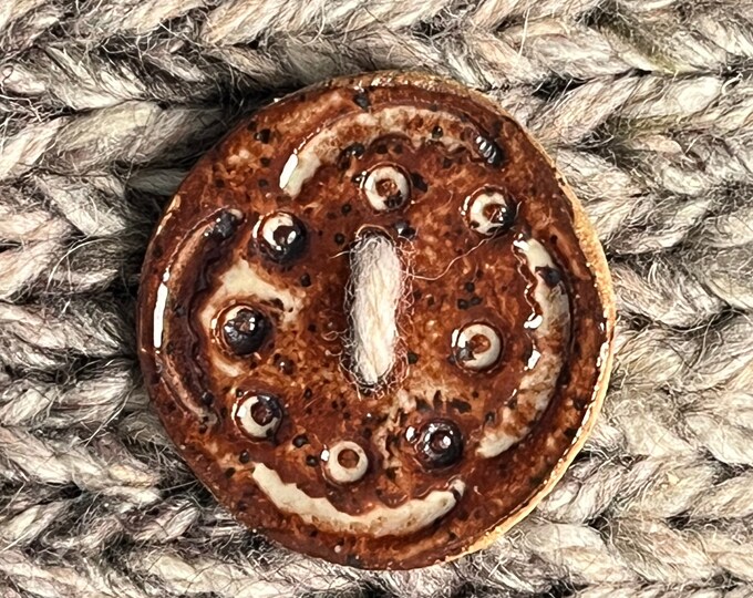 2 Large Brown Stamped Stoneware Buttons - Etsy
