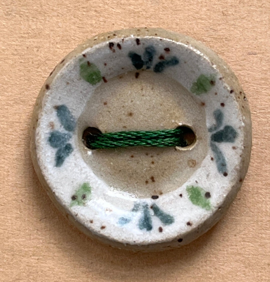 2 Hand Painted Tiny Green Leaf Stoneware Buttons - Etsy