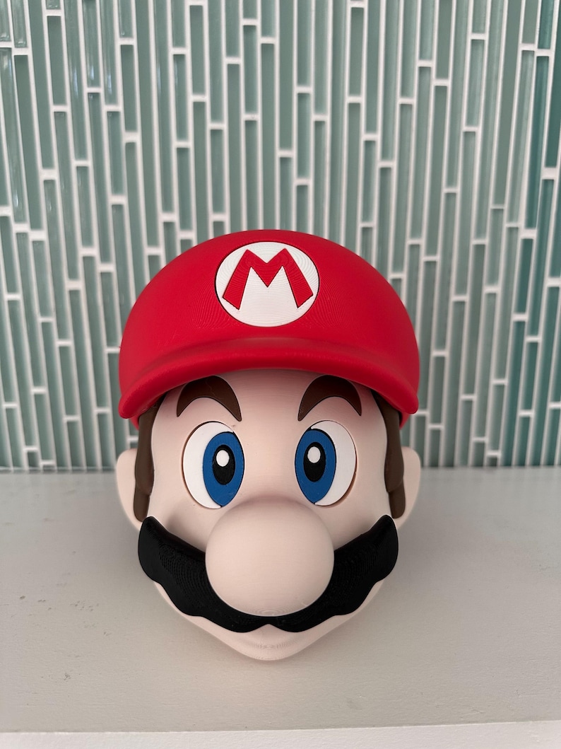 Super Mario Head Piggy Bank - 3D Printed - Mario Brothers - Money Box ...