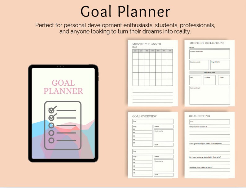 Goal Planner | Printable Digital Download | Goal Setting & Achievement ...