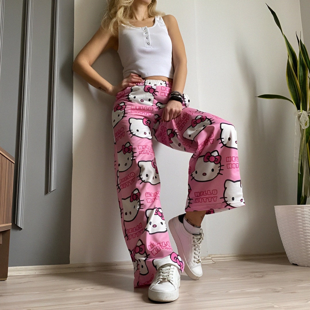 Y2K Hello Kitty Cat Wide Leg Sweatpants,kawaii Clothing,cartoon Bottom ...