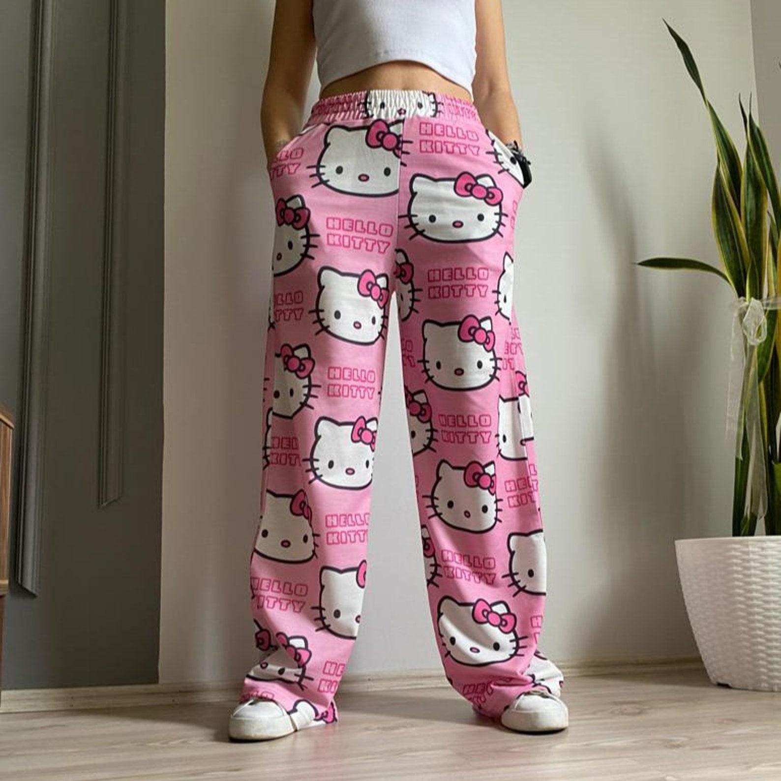 Y2K Hello Kitty Cat Wide Leg Sweatpants,kawaii Pyjama,cartoon Bottom ...