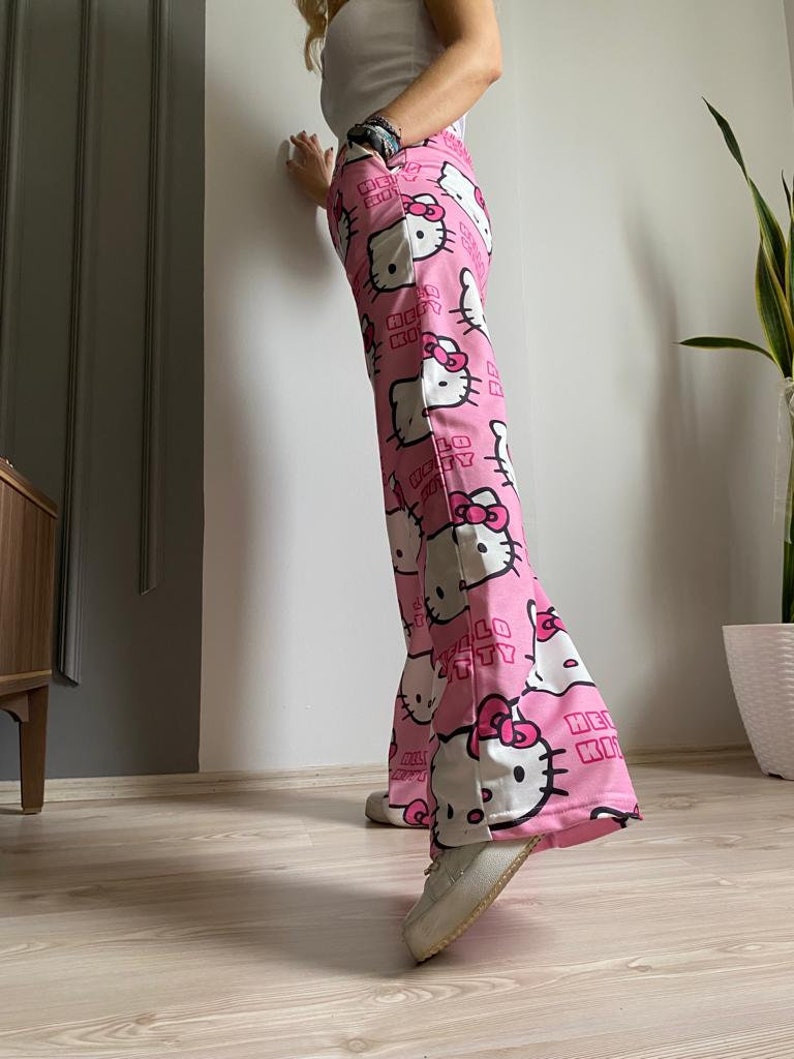Y2K Hello Kitty Cat Wide Leg Sweatpants,kawaii Pyjama,cartoon Bottom ...