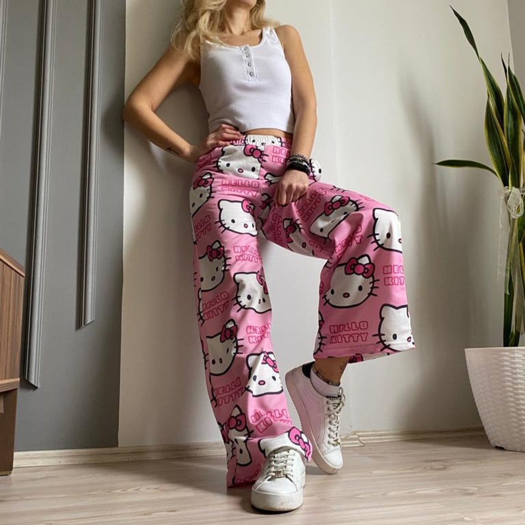 Y2K Hello Kitty Cat Wide Leg Sweatpants,kawaii Pyjama,cartoon Bottom ...