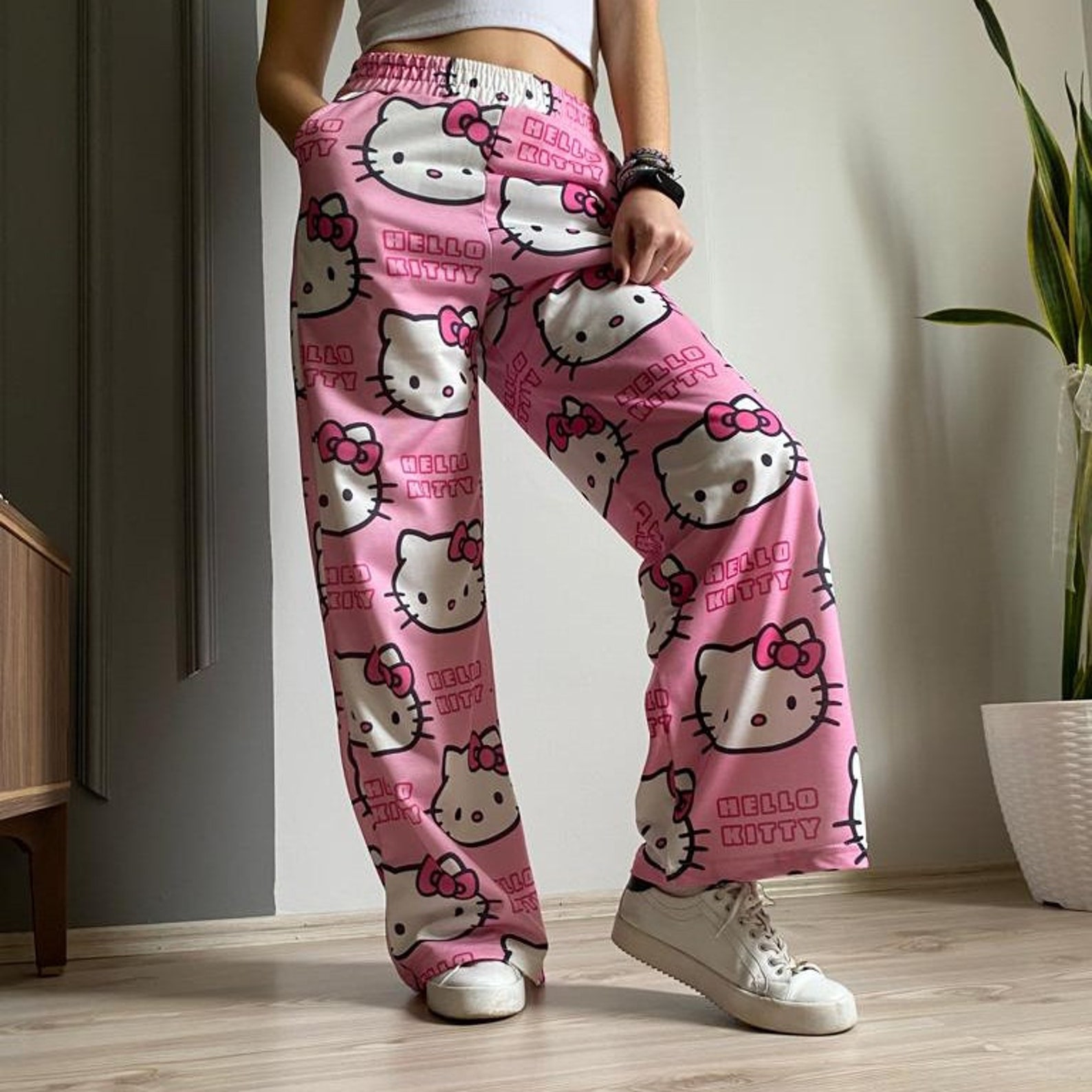 Y2K Hello Kitty Cat Wide Leg Sweatpants,kawaii Pyjama,cartoon Bottom ...