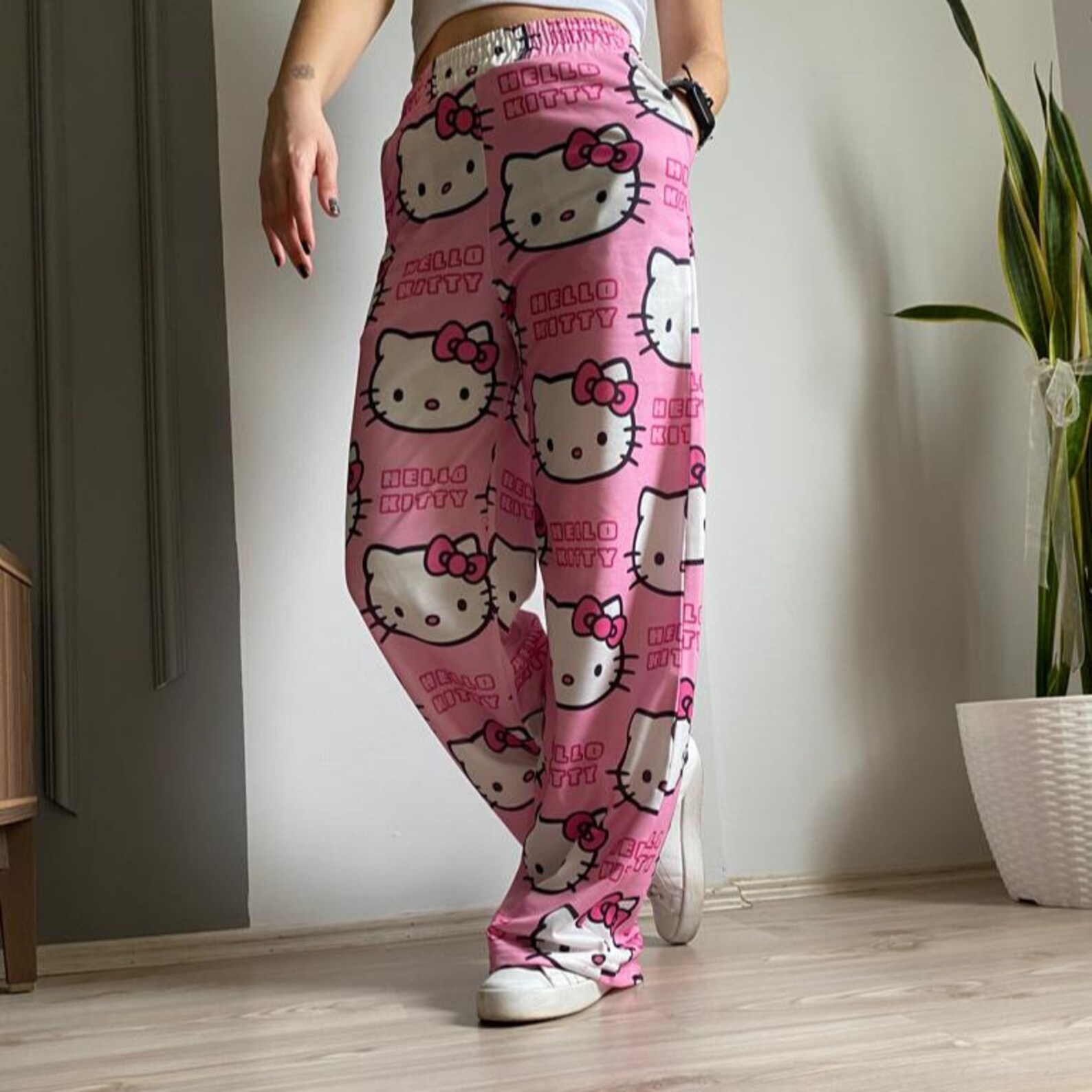 Y2K Hello Kitty Cat Wide Leg Sweatpants,kawaii Pyjama,cartoon Bottom ...