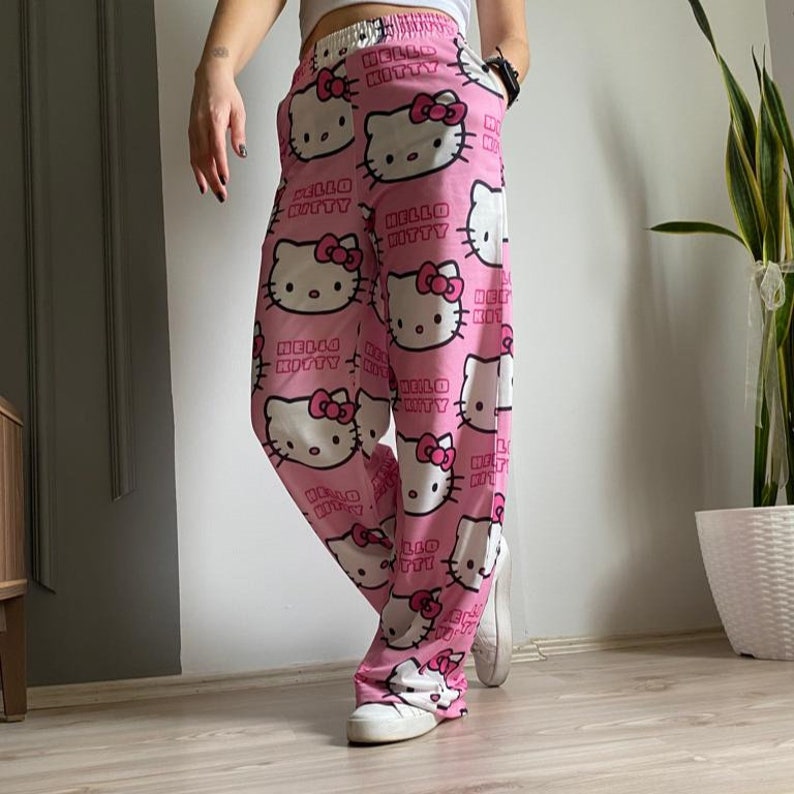 Y2K Hello Kitty Cat Wide Leg Sweatpants,kawaii Pyjama,cartoon Bottom ...