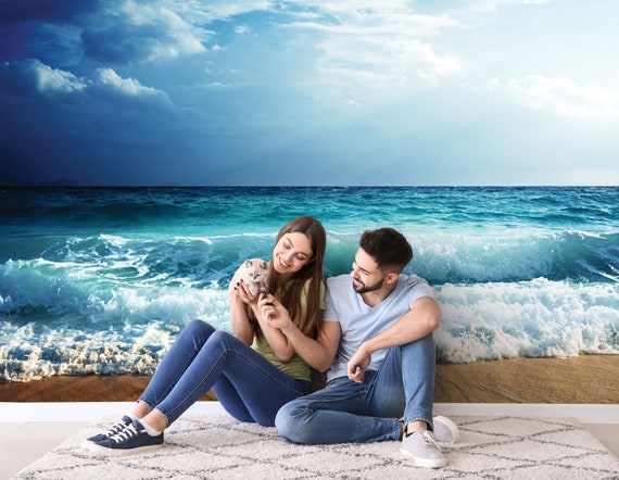 Tropical Beach 3D Effect Wallpaper Seascape Mural Peel & - Etsy