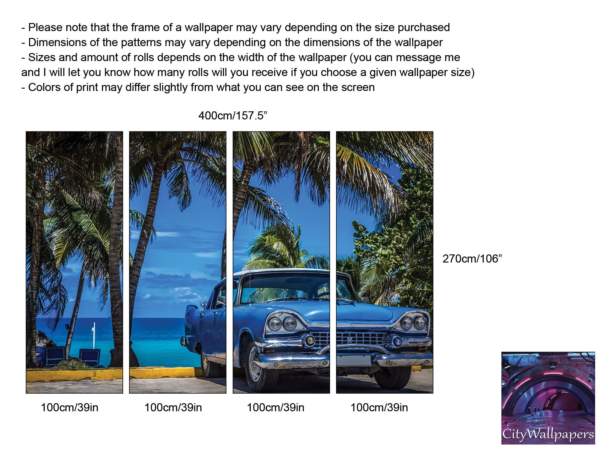 Classic Car Wall Mural Oldtimer Cuba Cadillac Removable - Etsy