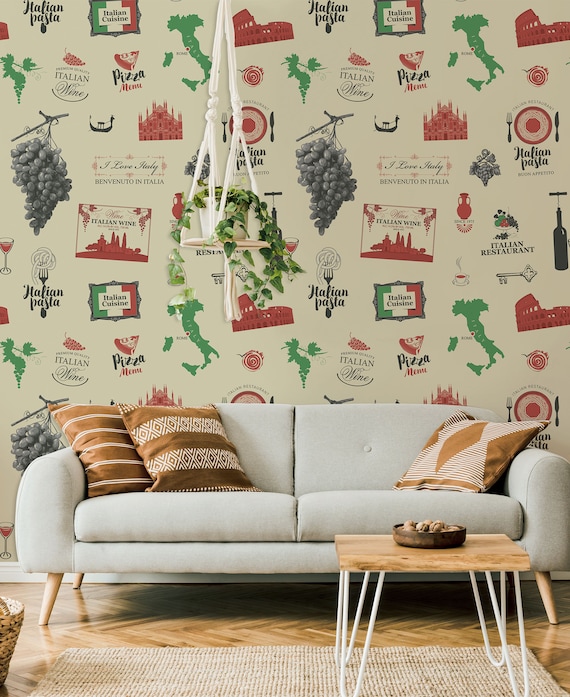 Italian Food Pattern Wall Mural Pizza and Pasta Seamless - Etsy