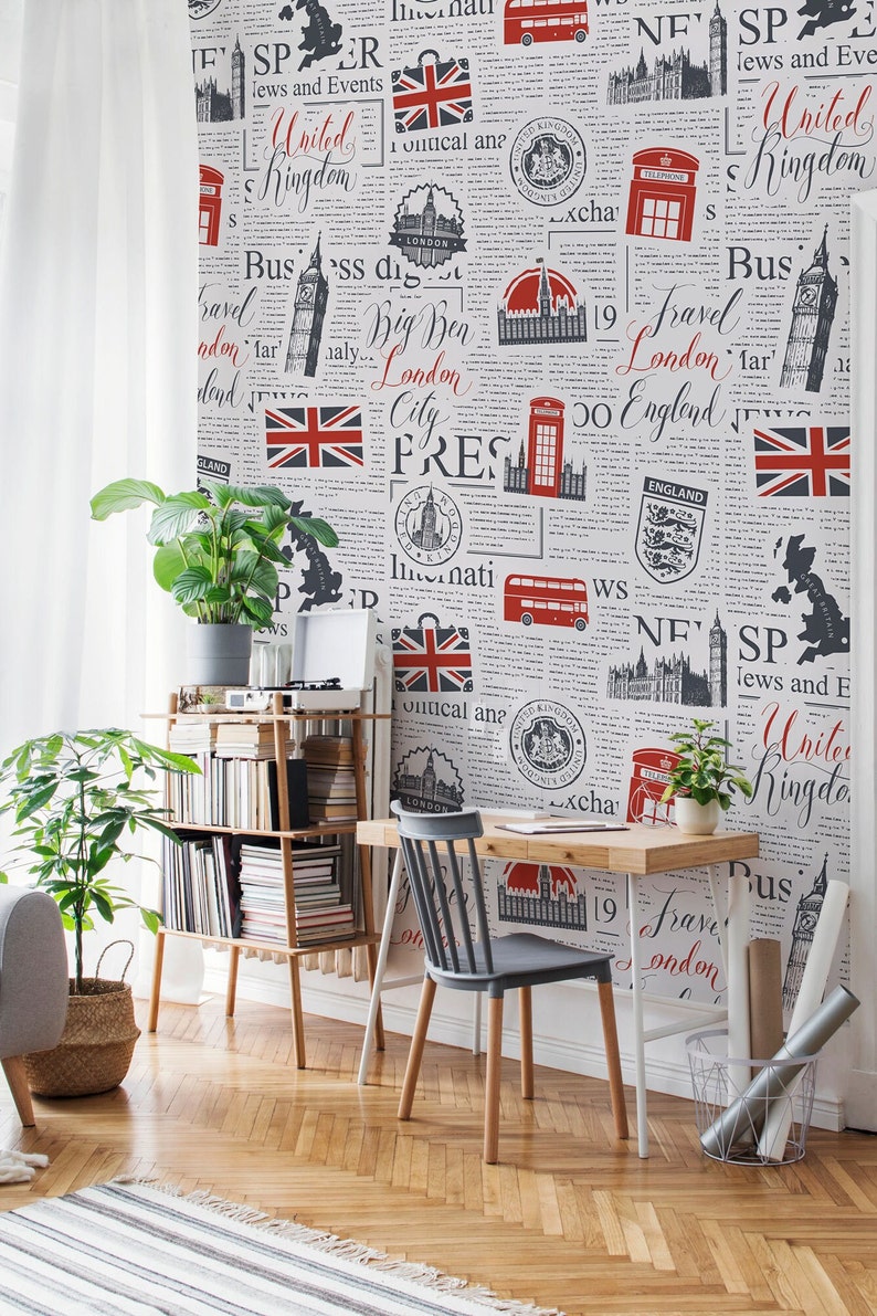 London Newspaper Pattern Wall Mural British Symbols Removable - Etsy