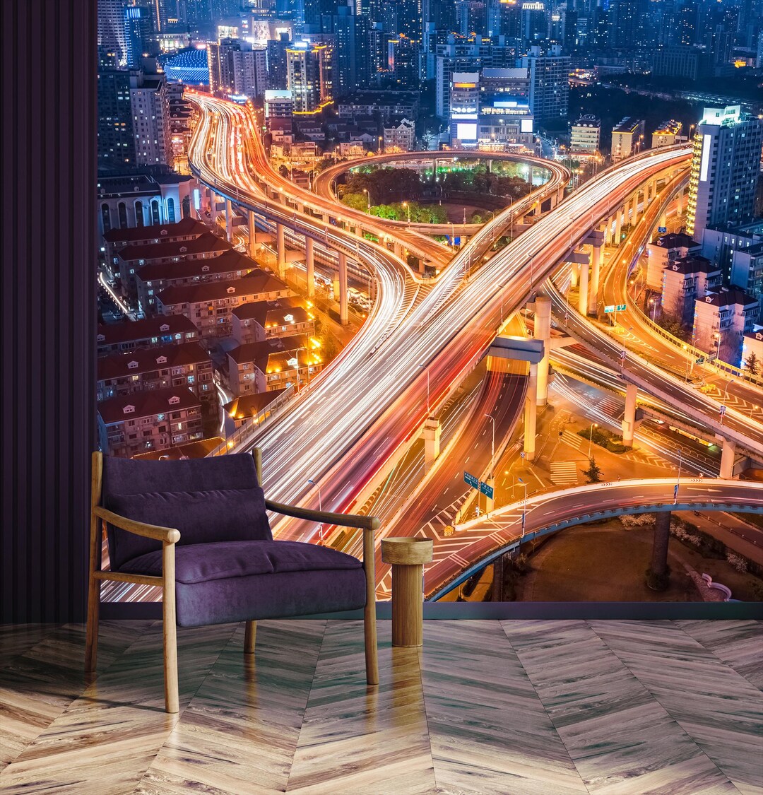 Night City Wallpaper, Modern Landscape Wall Mural, Home Decor [peel and ...