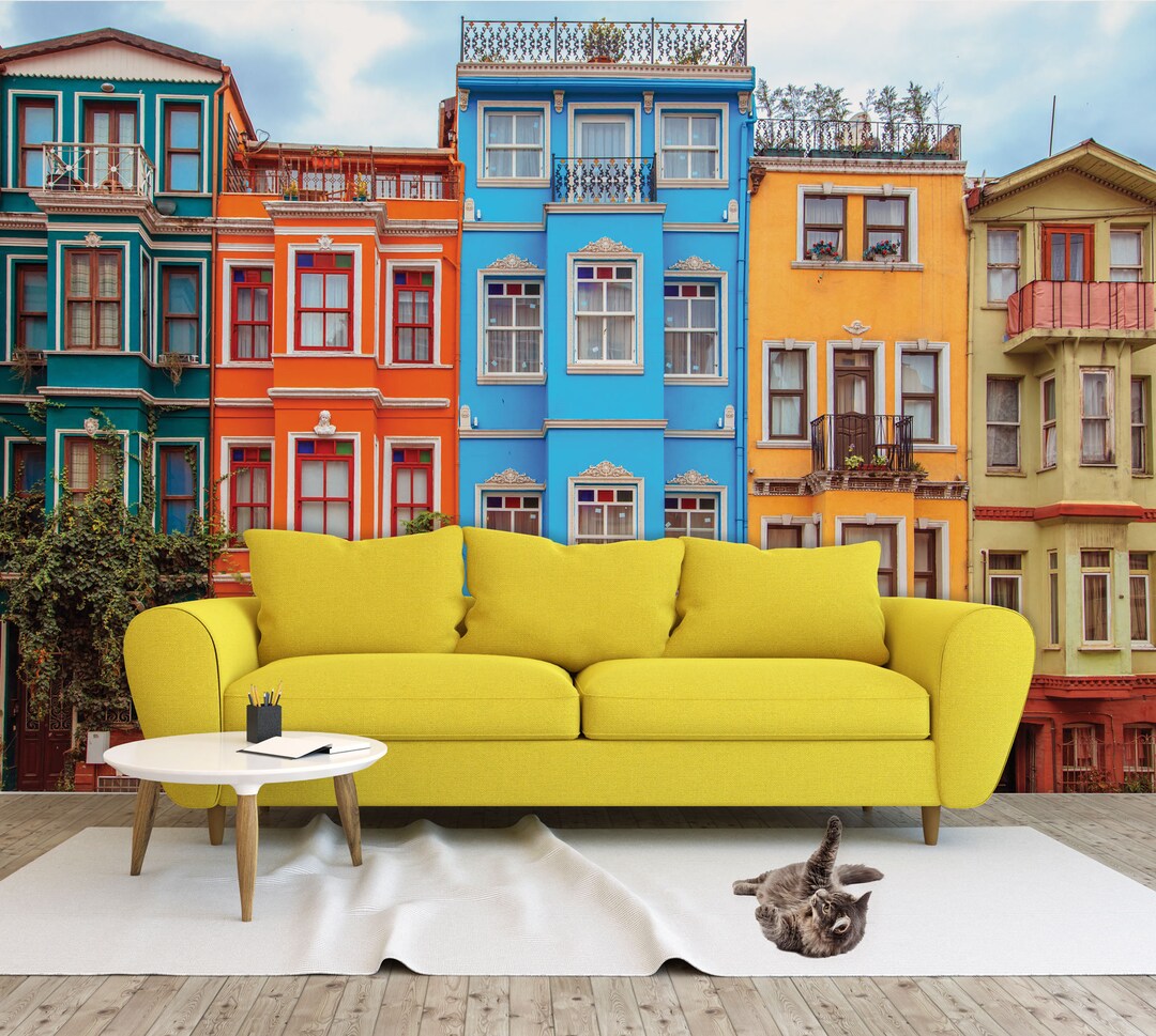 Colorful Houses of the Balat District Wallpaper, Istanbul, Turkey | Peel & Stick, Self Adhesive ...