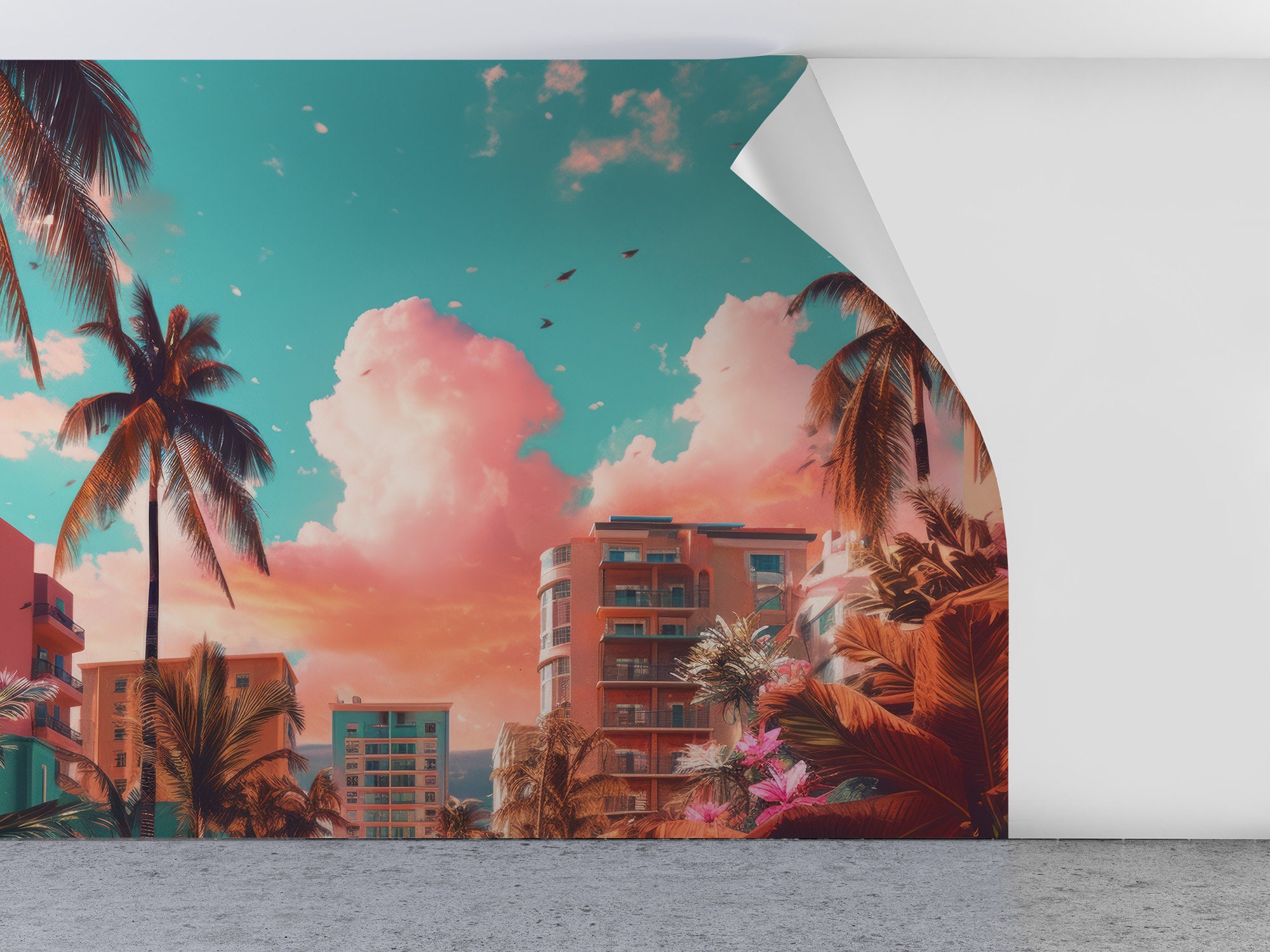 Miami Vibes Wall Mural City Wallpaper Landscape Wallpaper - Etsy