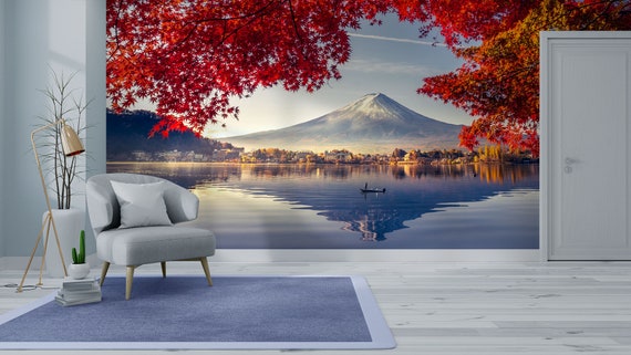 Colorful Autumn Wallpaper Mount Fuji Fog Red Leaves Japan - Etsy