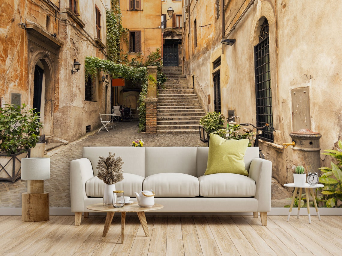 Romantic Alley in Old Part of Rome, Italy, 3D Effect Wallpaper | Peel ...