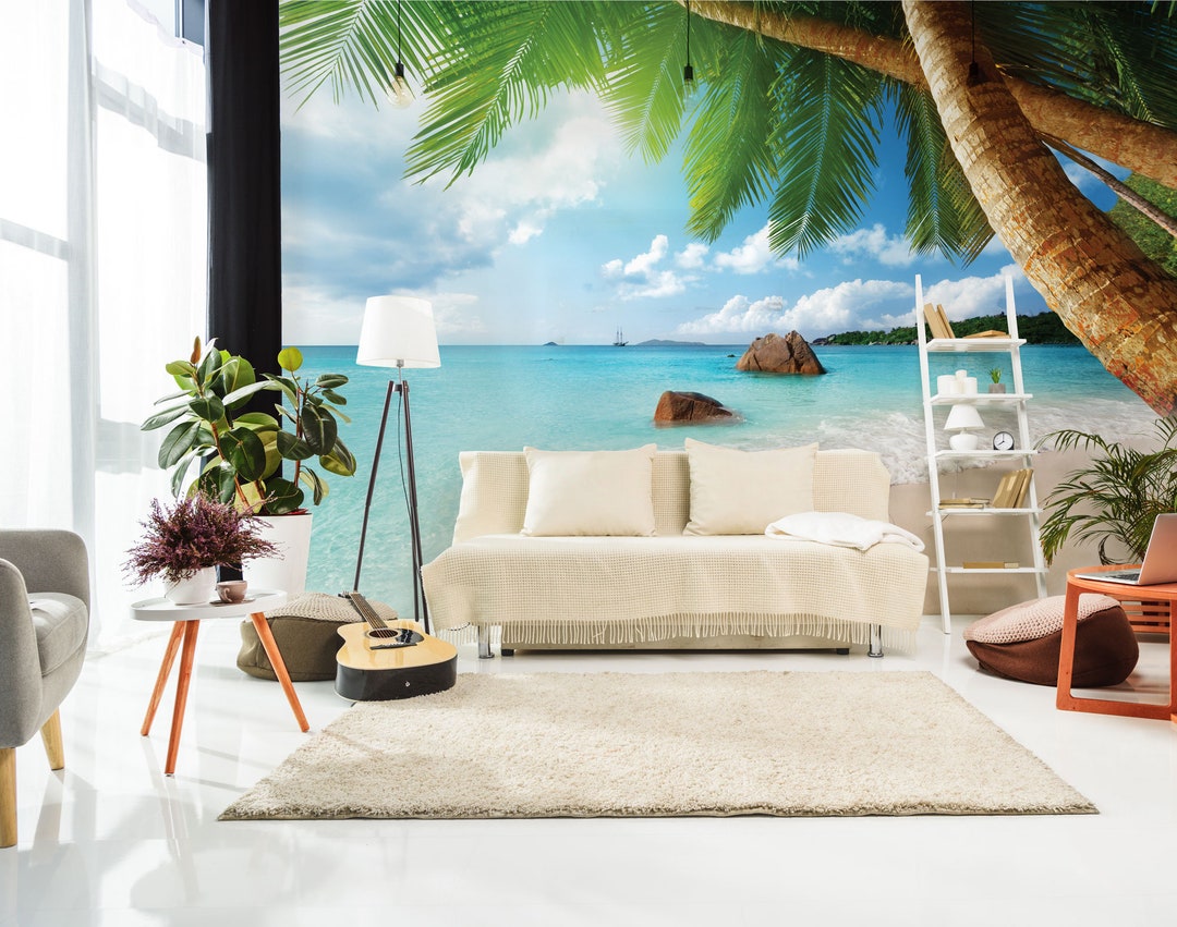 Anse Lazio Beach 3D Effect Wallpaper, Praslin Island, Seychelles | Peel ...