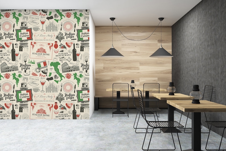 Italian Abstract Wallpaper for Kitchen and Restaurant [wall Decor, Peel ...
