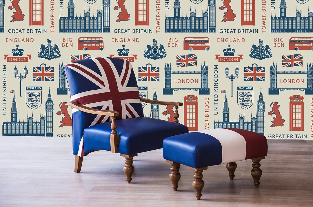 UK London National Symbols Wallpaper, United Kingdom Pattern [peel and ...