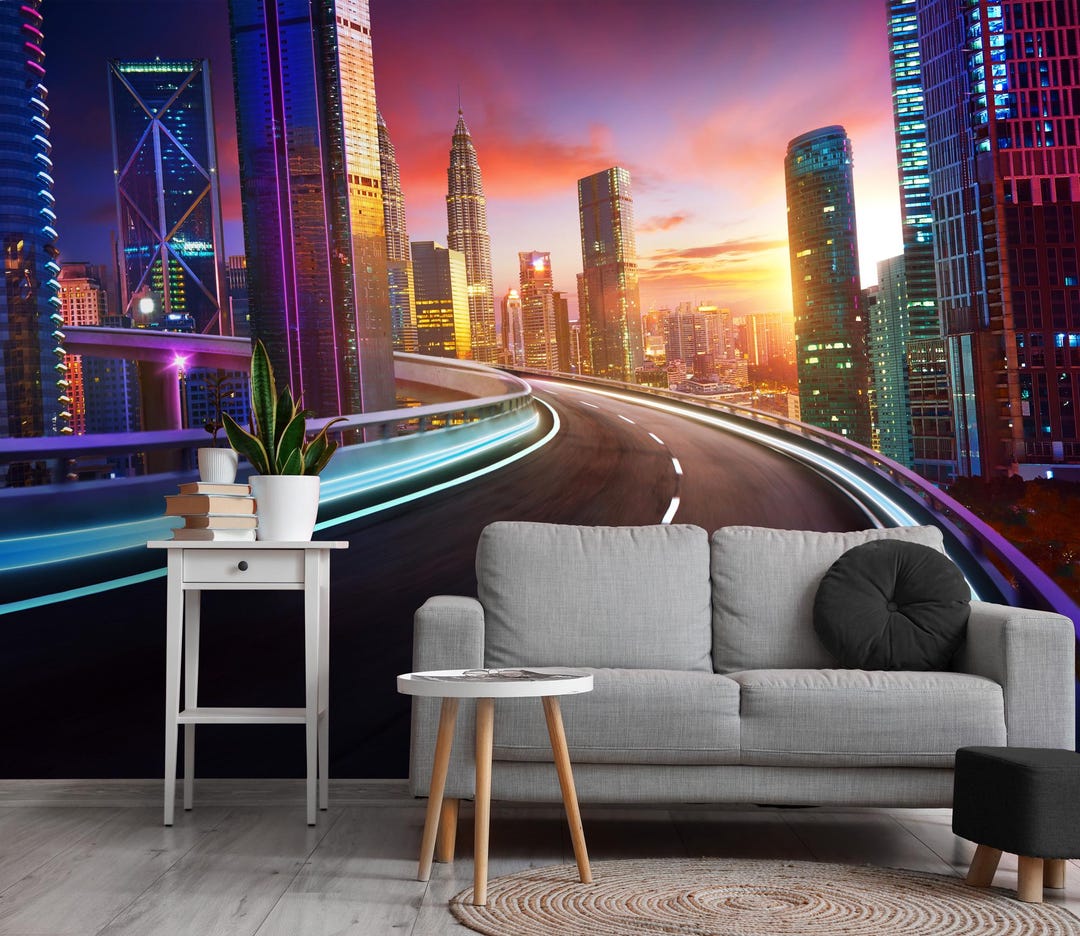 Highway Overpass Wallpaper, Urban Cityscrapers Wall Mural, Cityscape ...