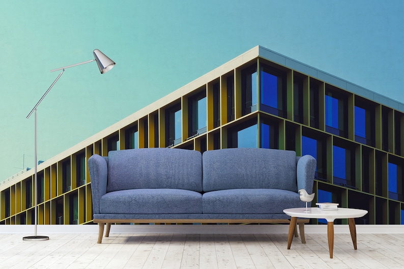 Retro Vibe Wallpaper, Big Blue Windows, Modern Minimalist Building peel ...