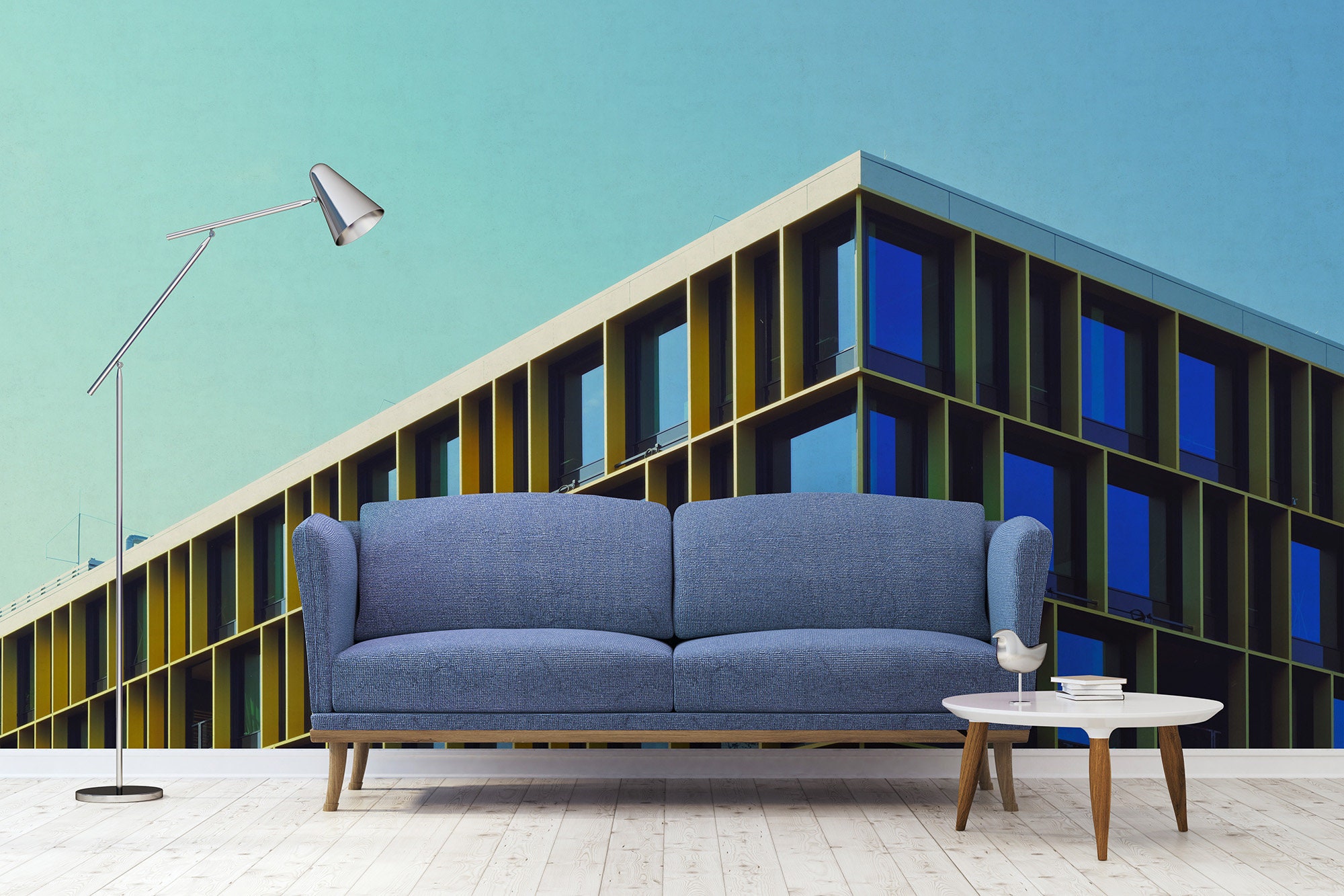 Retro Vibe Wallpaper, Big Blue Windows, Modern Minimalist Building peel ...