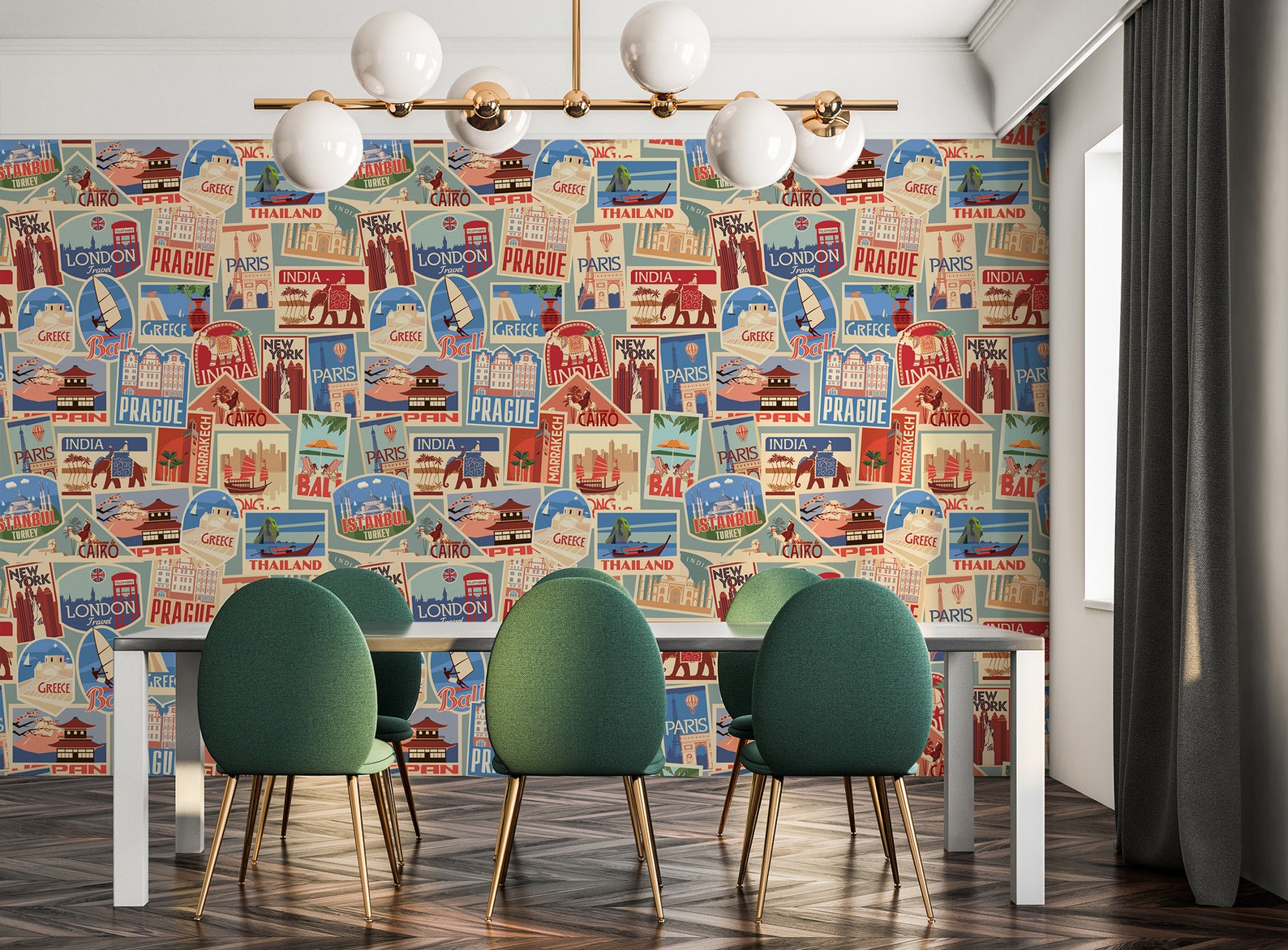 Retro Colorful Wallpaper, Countries and Cities, Europe, Africa, Asia ...