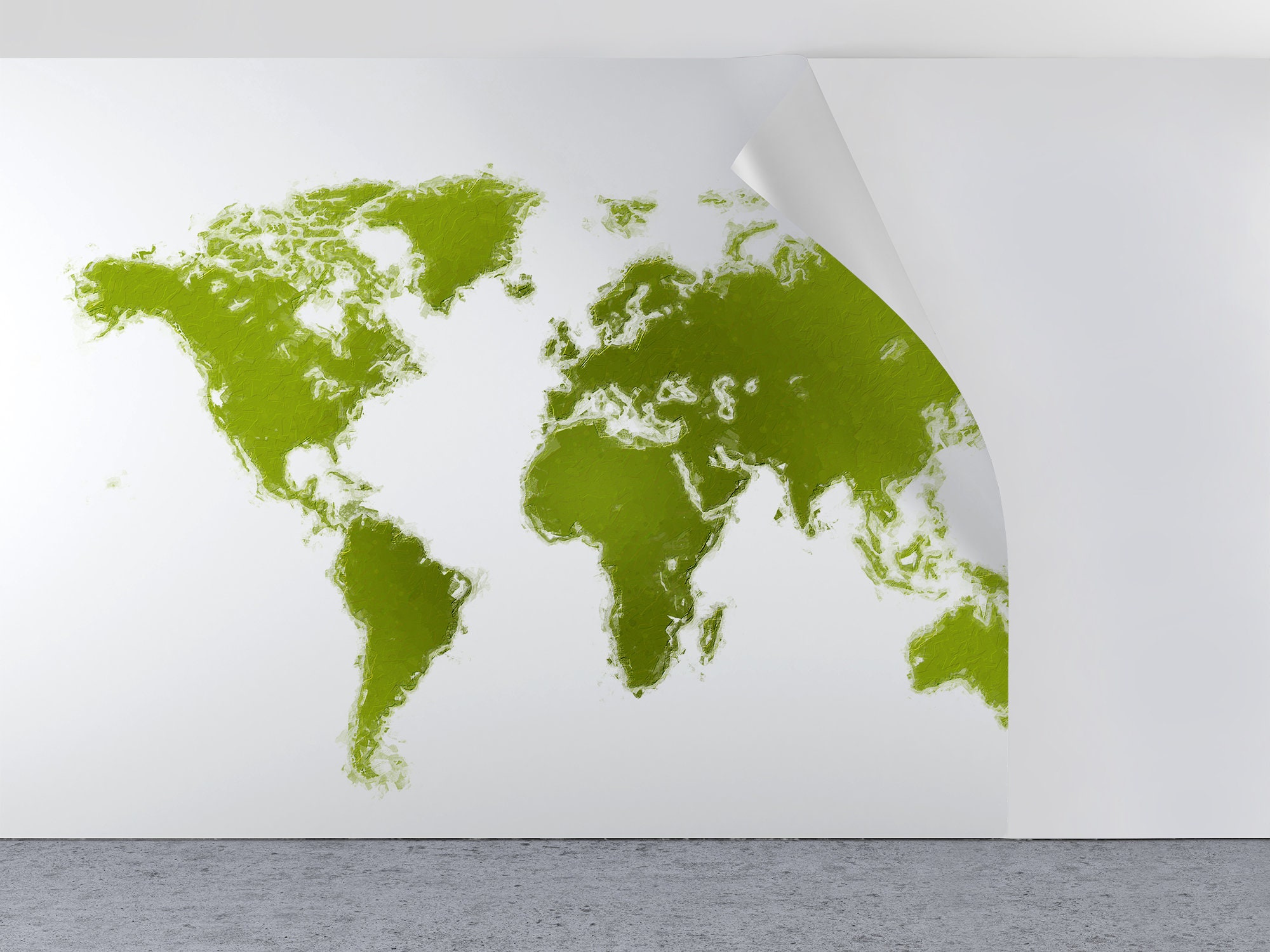 Green World Map Wallpaper Watercolor Peel and Stick Self - Etsy