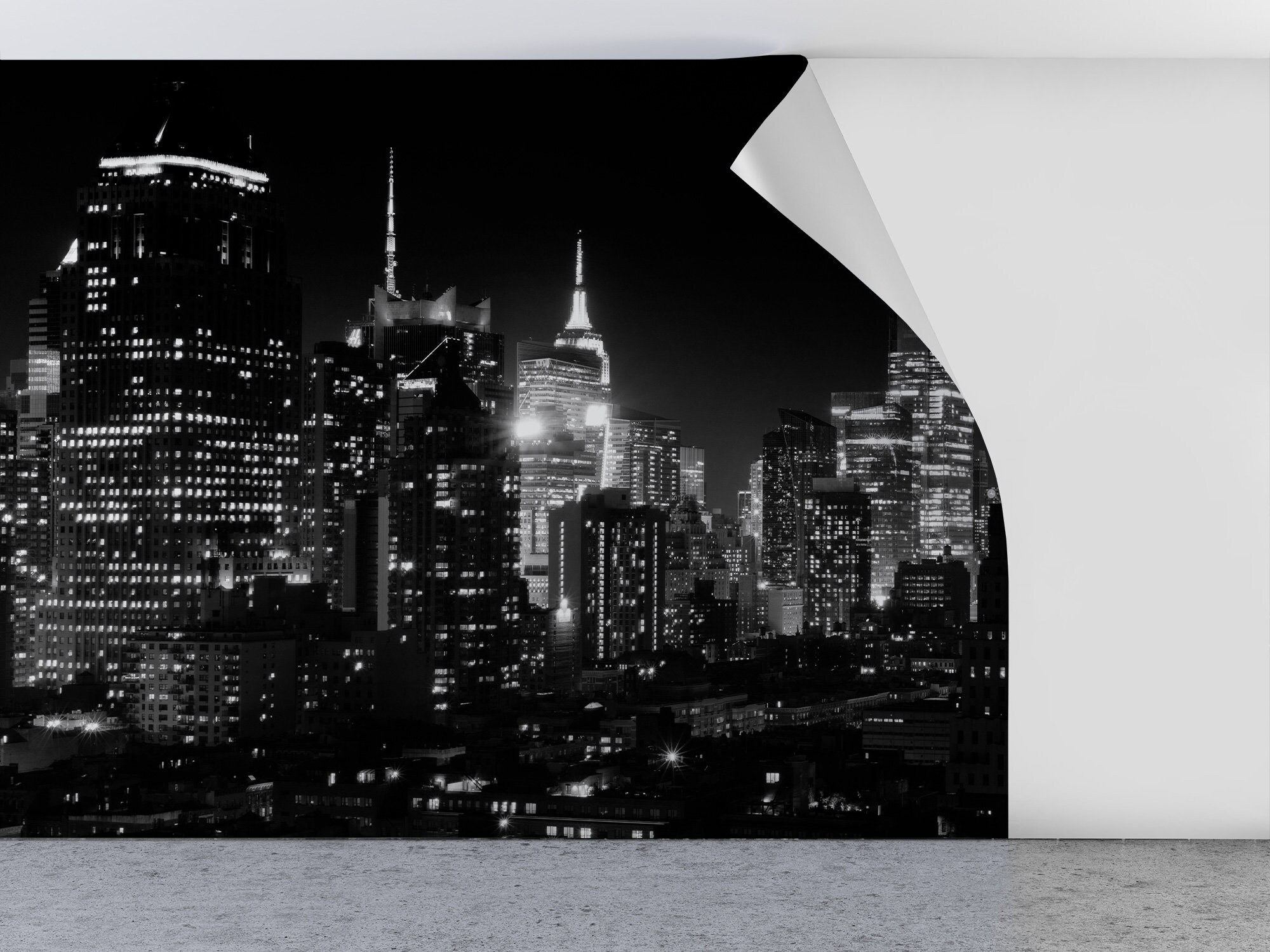 Black and White Wallpaper, Night View of Midtown Manhattan | Peel and ...