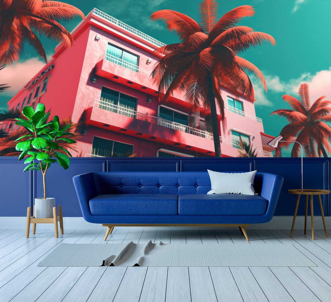 Miami Vibes Wallpaper, Tropical Landscape Wall Mural peel and Stick ...