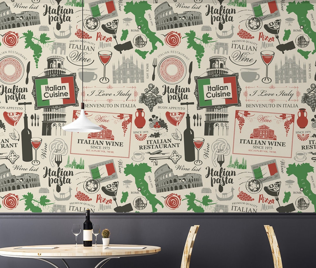 Italian Abstract Wallpaper for Kitchen and Restaurant [wall Decor, Peel ...