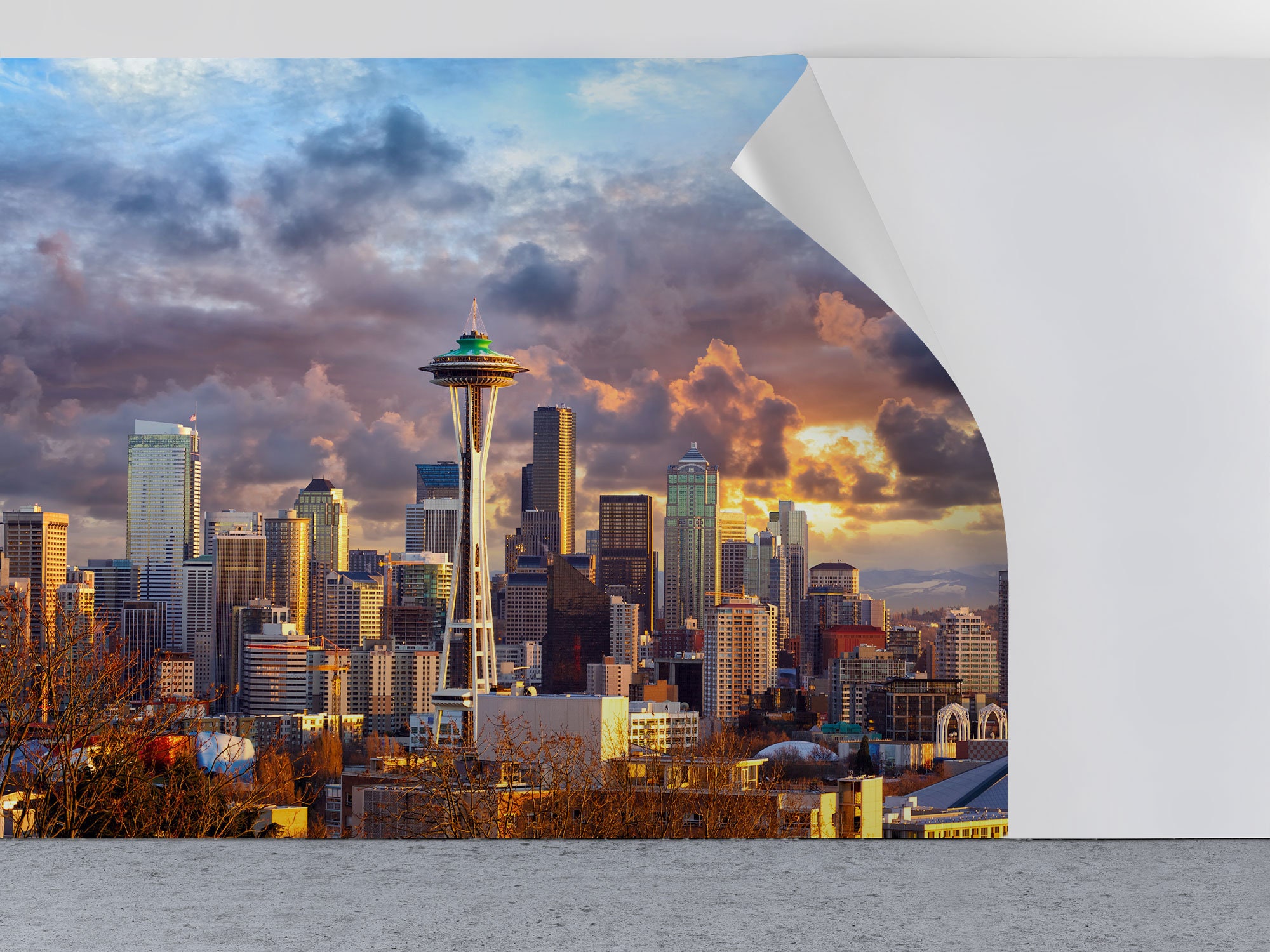Seattle Skyline at Sunset Wallpaper WA USA Peel and - Etsy