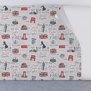 London Newspaper Pattern Wall Mural British Symbols Removable Wallpaper ...