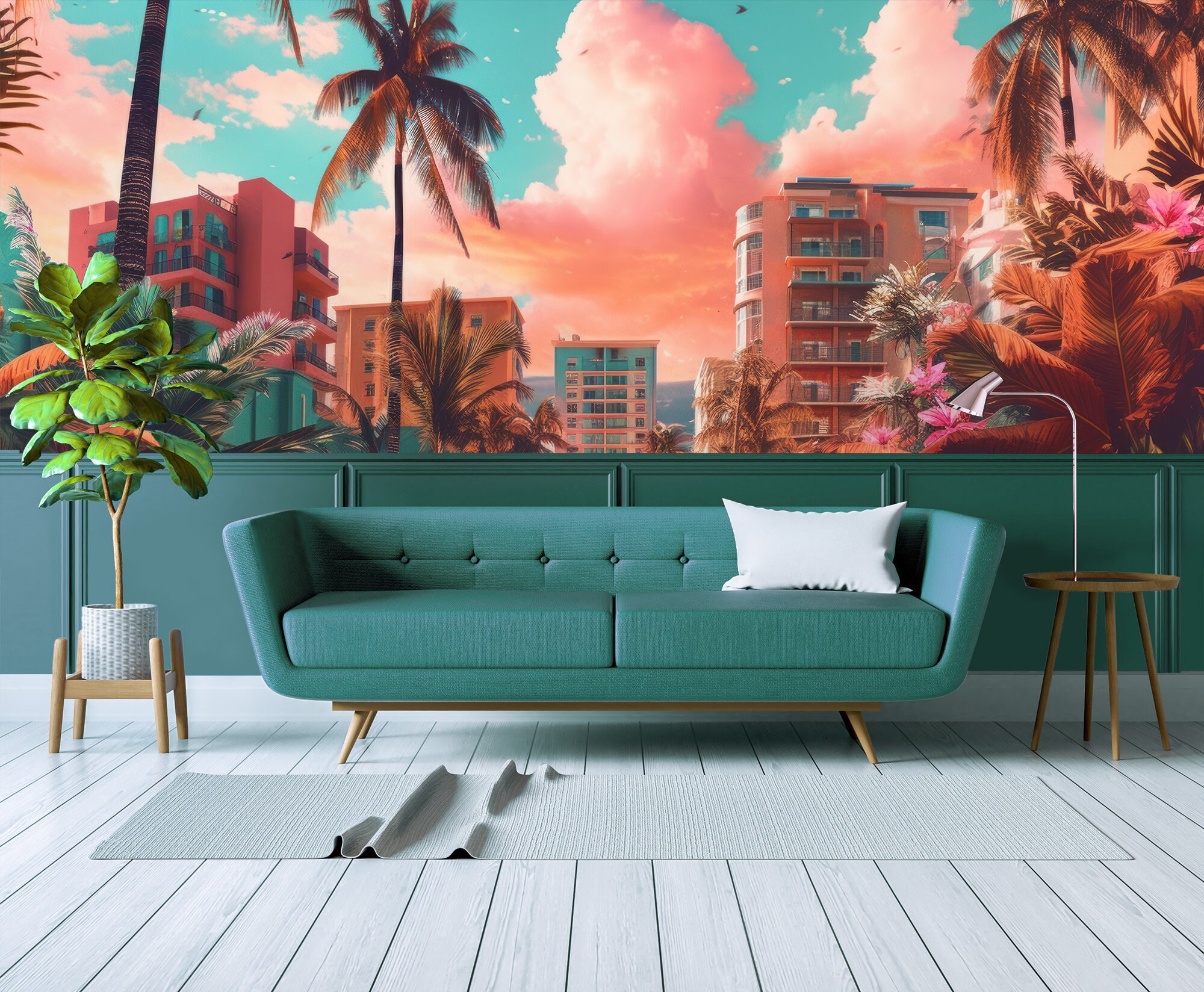 Miami Vibes Wall Mural City Wallpaper Landscape Wallpaper - Etsy