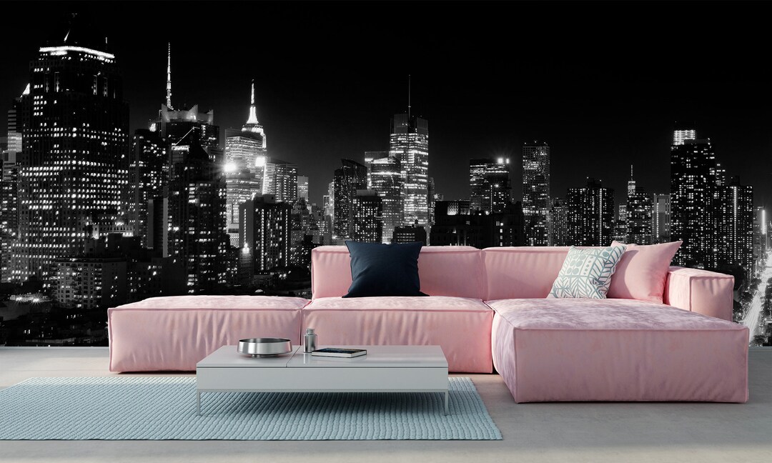 Black and White Wallpaper, Night View of Midtown Manhattan | Peel and ...