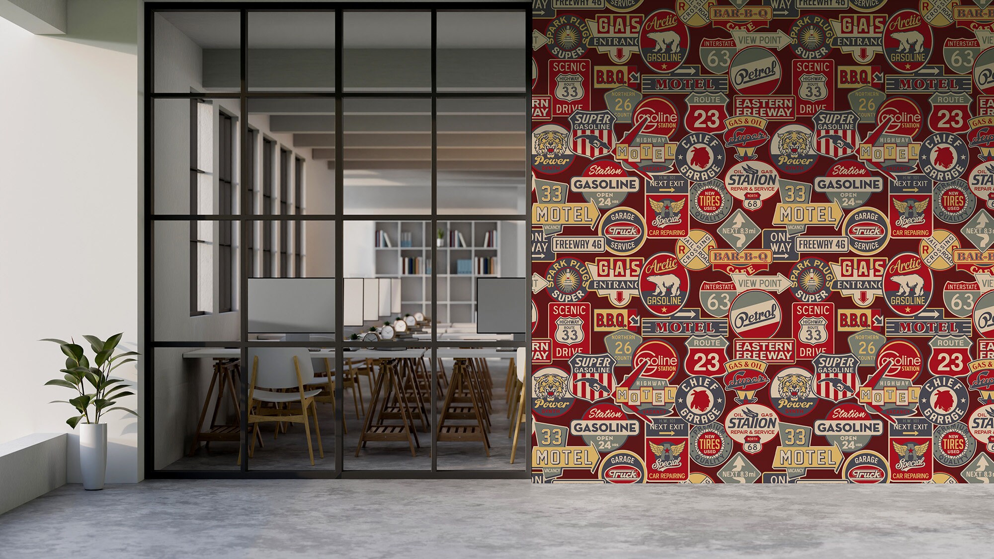 City Advertising & Road Signs Retro Red Vintage Wallpaper [peel and ...