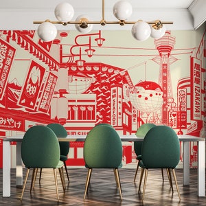 Osaka, Japan, Red Wallpaper | Peel and Stick, Self Adhesive, Wall Mural ...