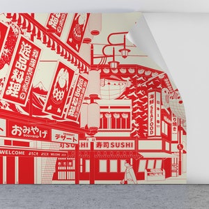 Osaka, Japan, Red Wallpaper | Peel and Stick, Self Adhesive, Wall Mural ...