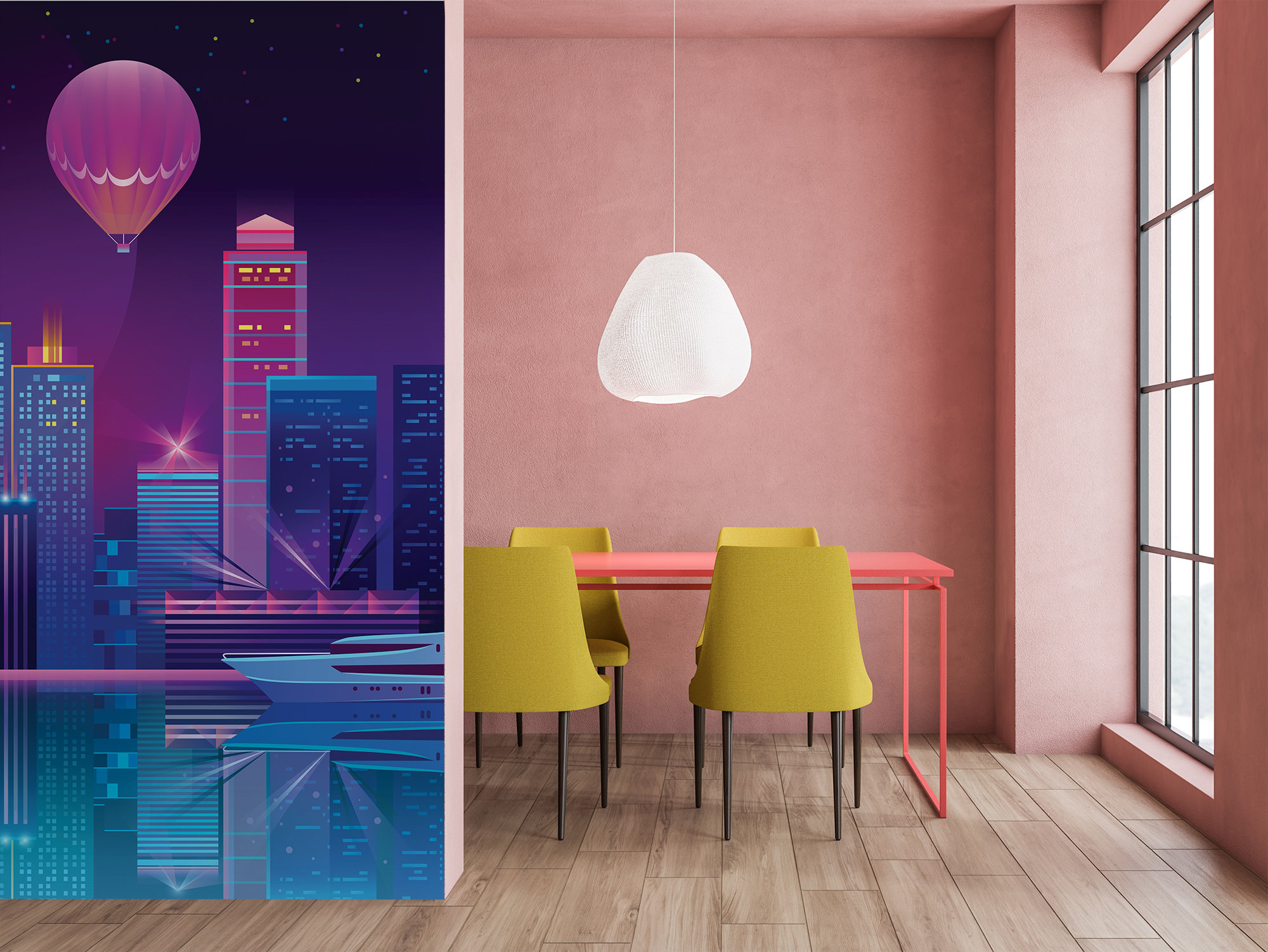 Neon Night City Wall Mural Glowing Skyline Removable Wallpaper Peel and ...