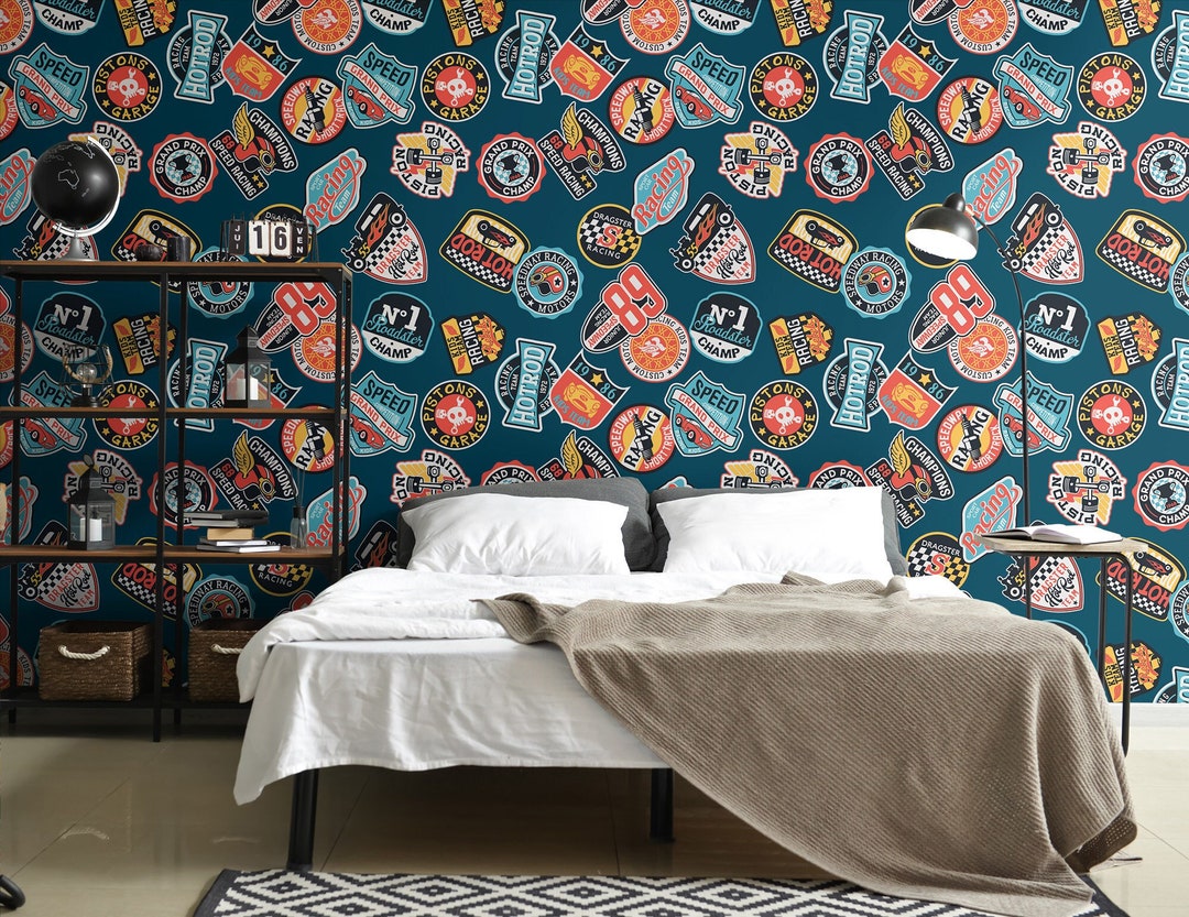 Racing Team Logos Pattern, Car Race Themed Wallpaper [peel and Stick ...