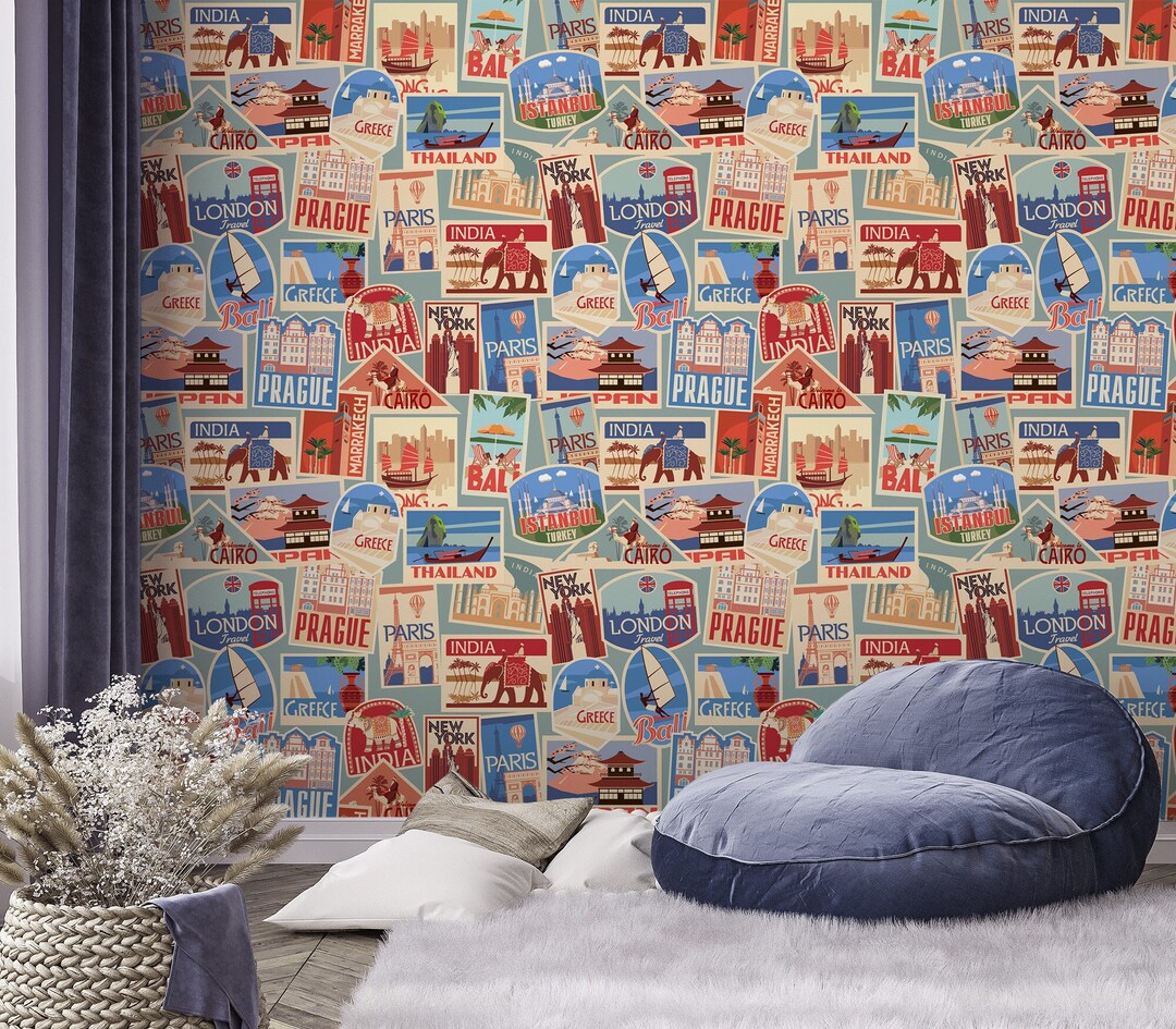 Retro Colorful Wallpaper, Countries and Cities, Europe, Africa, Asia ...