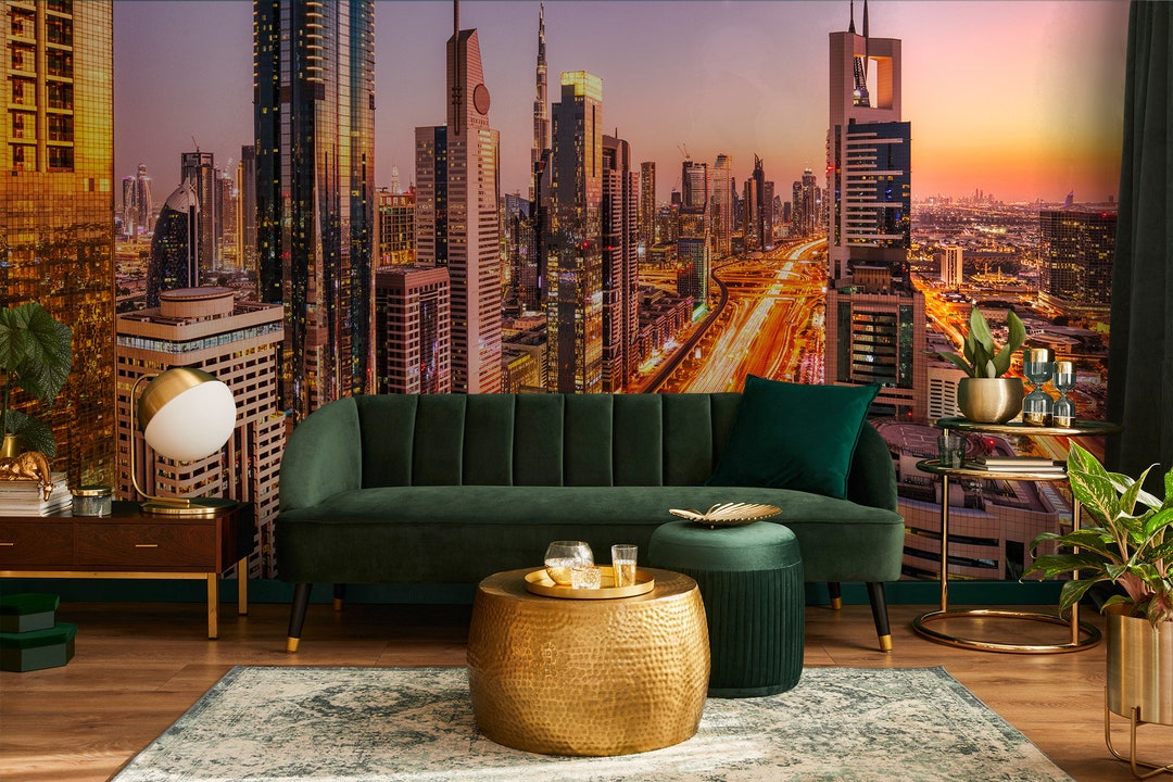 Dubai Skyline at Sunset Wallpaper, United Arab Emirates, Wall Mural ...