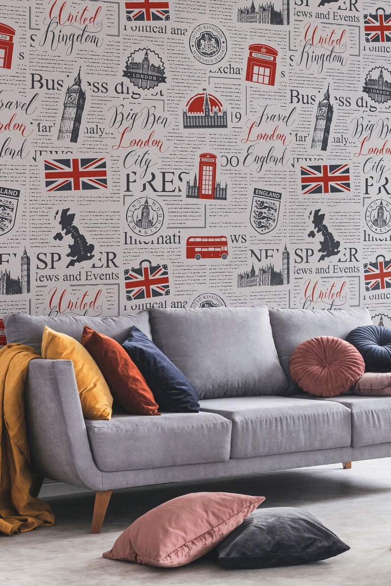 London Newspaper Pattern Wall Mural British Symbols Removable - Etsy