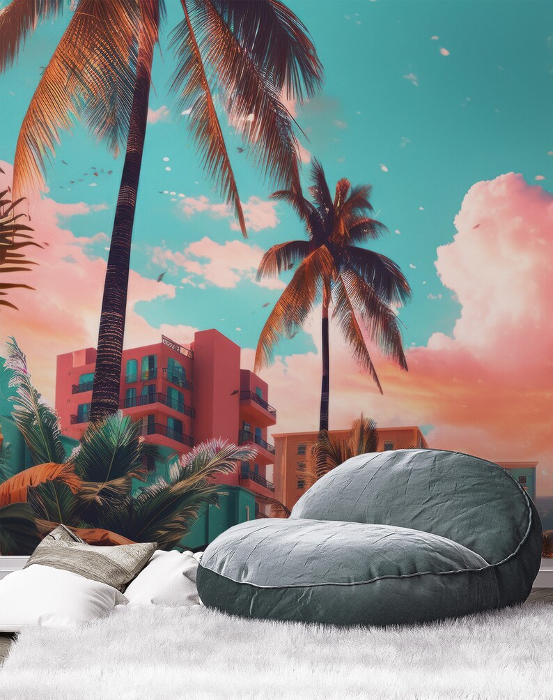 Miami Vibes Wall Mural City Wallpaper Landscape Wallpaper - Etsy